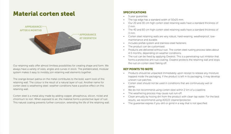 Corten Retaining Wall 500 Straight & Corners